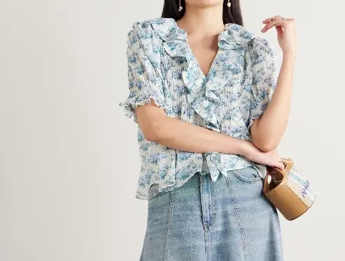 DÔEN Henri Ruffled Pintucked Floral-print Organic Cotton-voile Top - Blue