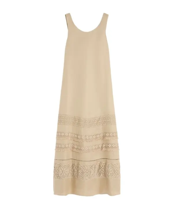 Max Mara Sleeveless Maxi Dress With Lace Detailing - Sand-colored