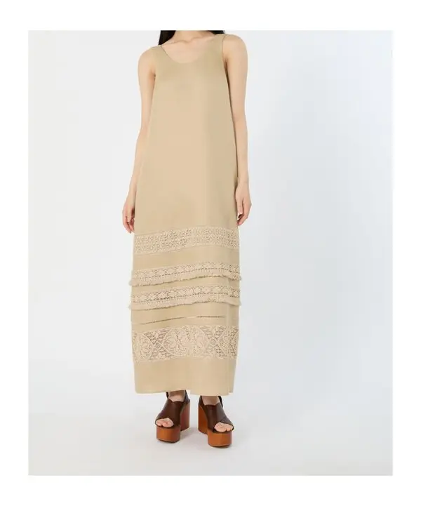 Max Mara Sleeveless Maxi Dress With Lace Detailing
