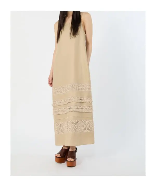 Max Mara Sleeveless Maxi Dress With Lace Detailing