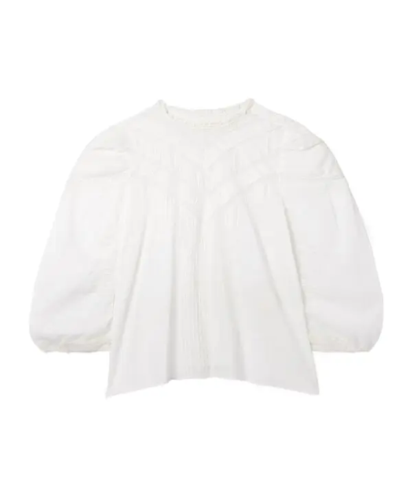DÔEN Adelphine Pintucked Organic Cotton Voile Blouse With Crochet Trim - Salt
