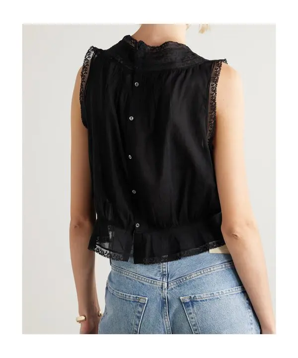 DÔEN Lilibet Lace-trimmed Sleeveless Top - Black
