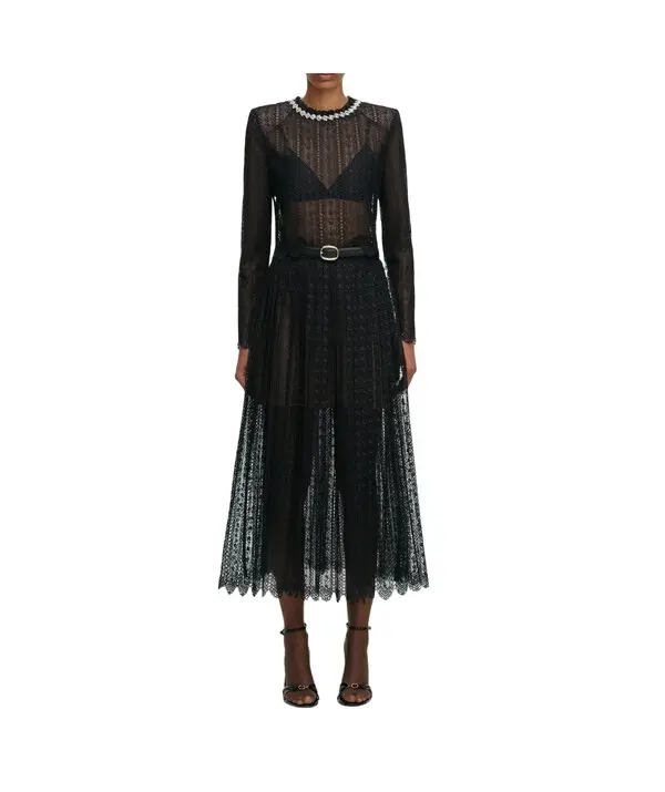 SELF-PORTRAIT Organza Lace Midi Skirt