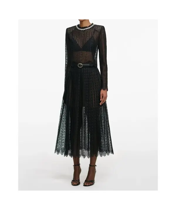 SELF-PORTRAIT Organza Lace Midi Skirt