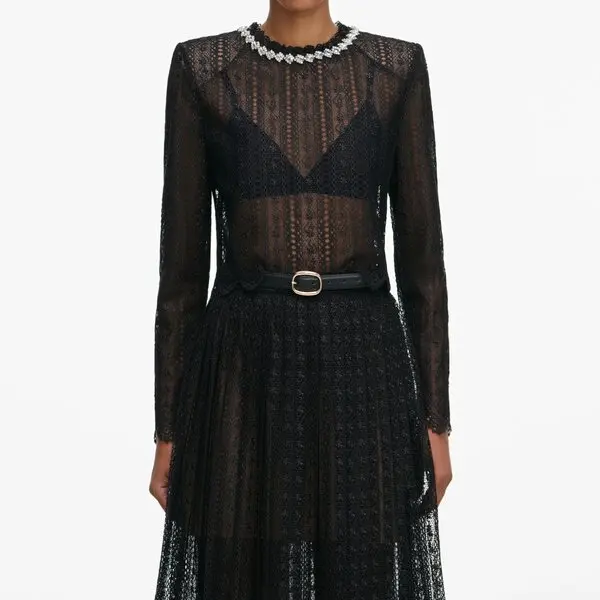 SELF-PORTRAIT Organza Lace Midi Skirt
