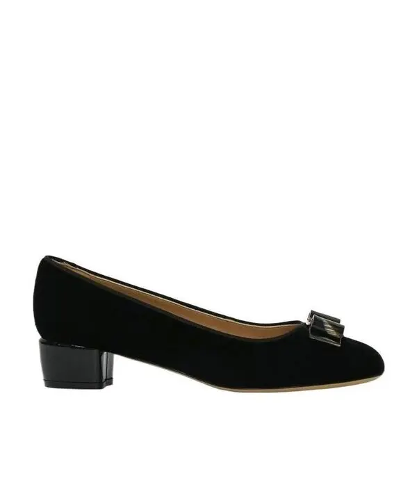 FERRAGAMO Velvet Bow Detail High Heels - Black