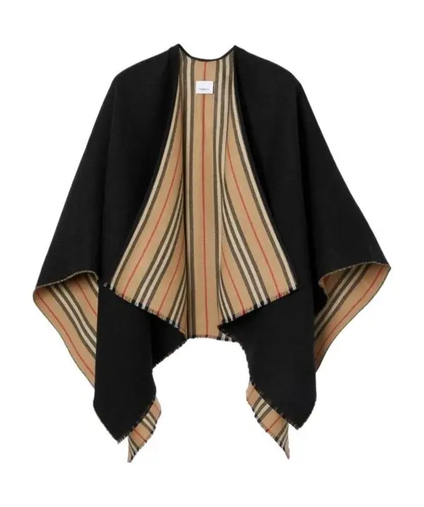 Burberry Icon Stripe Wool Reversible Cape - Black