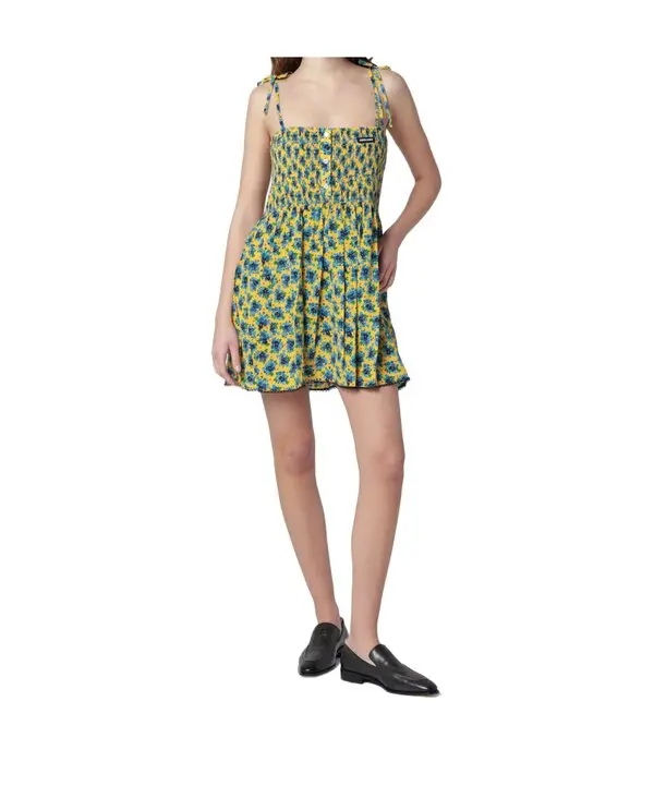 Miu Miu Crêpe De Chine Mini-dress - Yellow And Blue