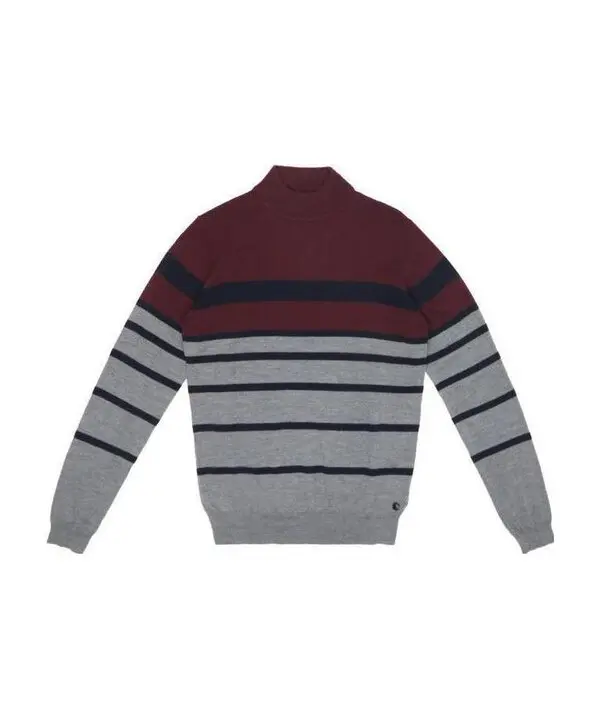 Karl Lagerfeld Striped Long Sleeve Knit Sweater - Gray