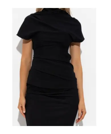 ENTIRE STUDIOS Asymmetrical Draped Jersey Top - Black