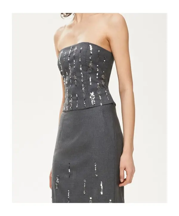 IBLUES Corset Top With Sequins And Appliqués