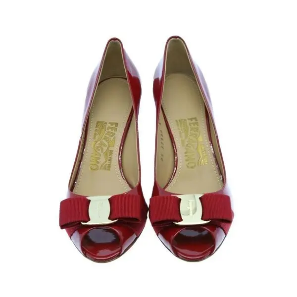 FERRAGAMO Bow Detail Peep-toe Wedge Heels