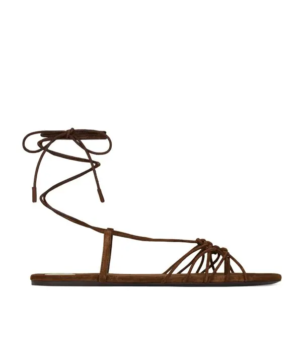 Saint Laurent Babylone Lace-up Strappy Sandals - Brown