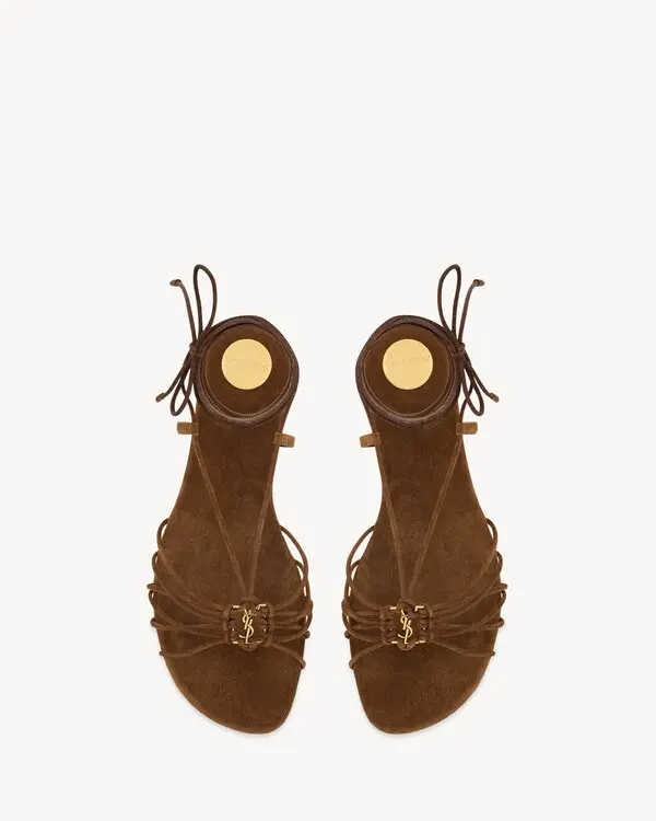 Saint Laurent Babylone Lace-up Strappy Sandals - Brown