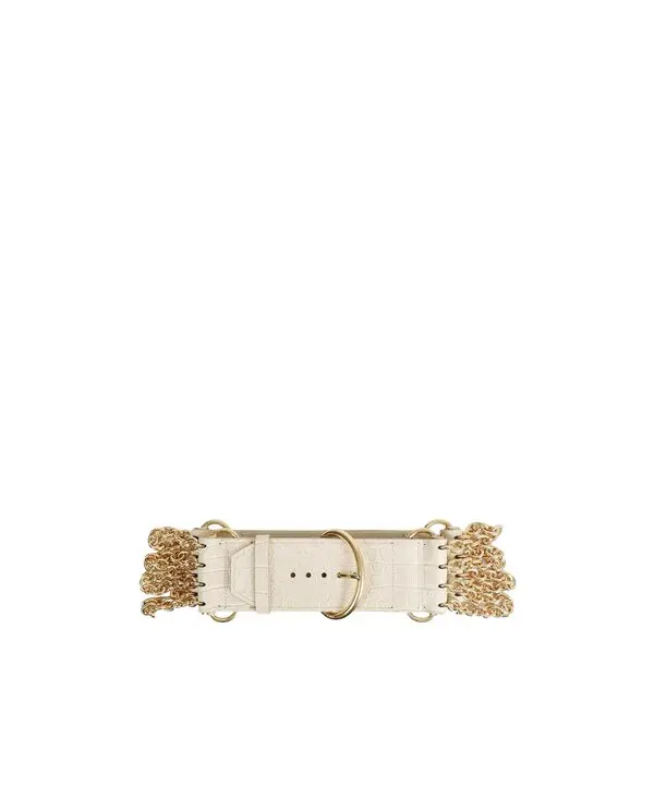 Chloé Camera Croc-effect Chain Belt - Ivory