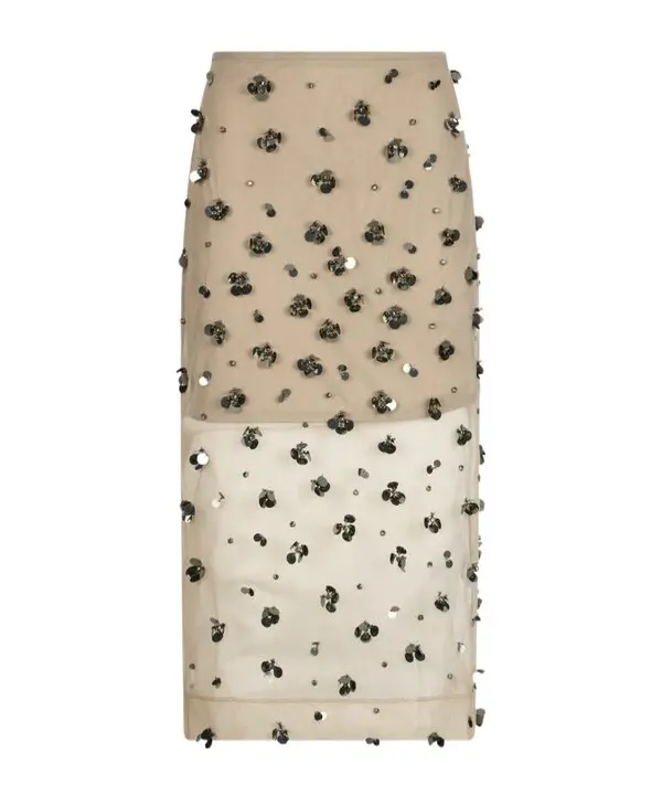 Liu Jo Floral Embellished Midi Skirt - Beige