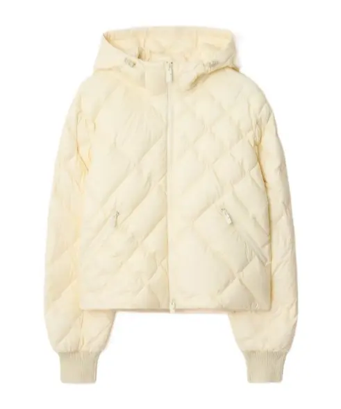 Burberry Check-stitch Delley Down Jacket - Ceramic White