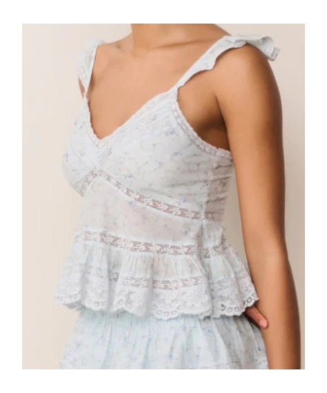 LoveShackFancy Ruffled Lace Top - Snowflake Blue