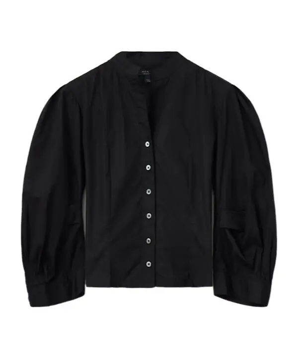ALLSAINTS Maud Puff Sleeve Top With Mother Of Pearl Buttons - Black