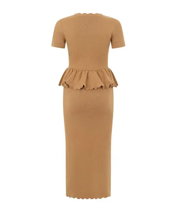 SELF-PORTRAIT Peplum Button Long Dress - Camel