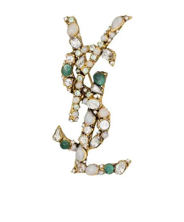 Saint Laurent Cassandre Crystal Logo Brooch - Multicolor