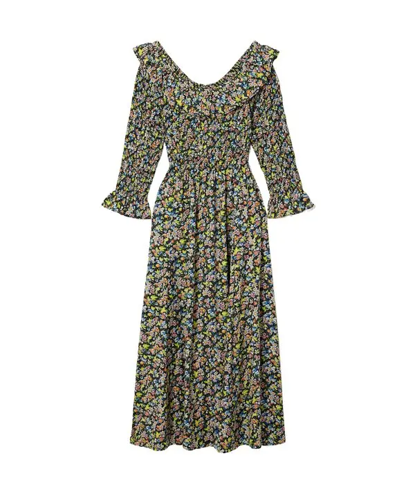 DÔEN Ruffled Floral Print Midi Dress - Multicolor