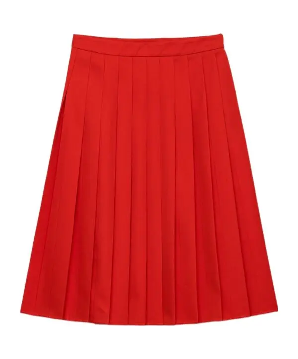 Prada Gabardine Midi Pleated Skirt - Red