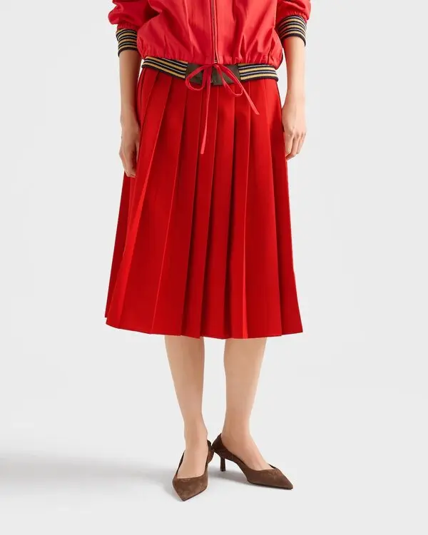 Prada Gabardine Midi Pleated Skirt - Red