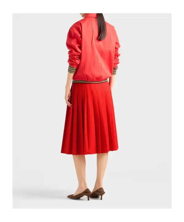 Prada Gabardine Midi Pleated Skirt - Red