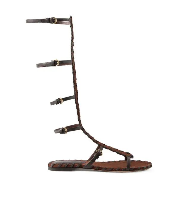 GIANVITO ROSSI Whipstitched Suede Gladiator Sandals