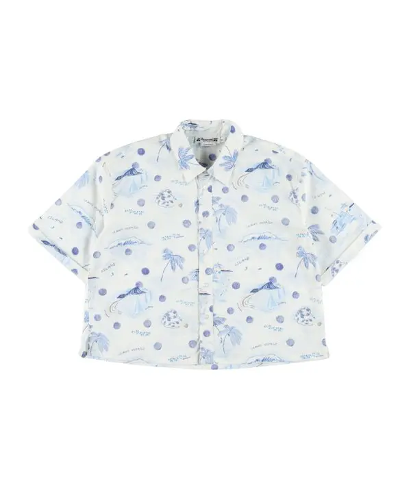 Bonpoint Short Sleeve Printed Button-up Shirt - White