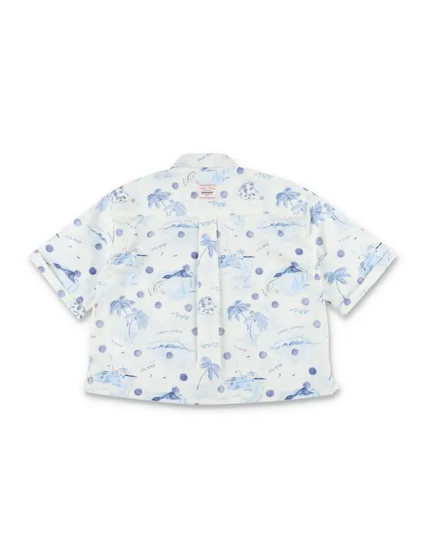 Bonpoint Short Sleeve Printed Button-up Shirt - White