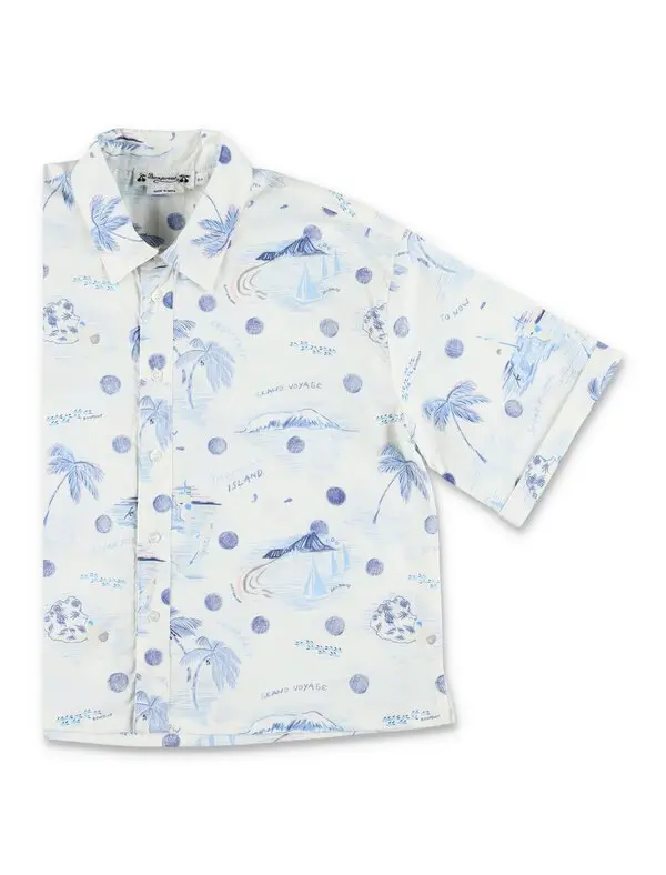Bonpoint Short Sleeve Printed Button-up Shirt - White