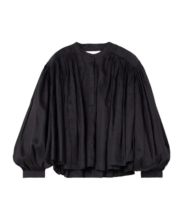RÓHE Long-sleeved Pleated Front Puff Sleeve Shirt - Black