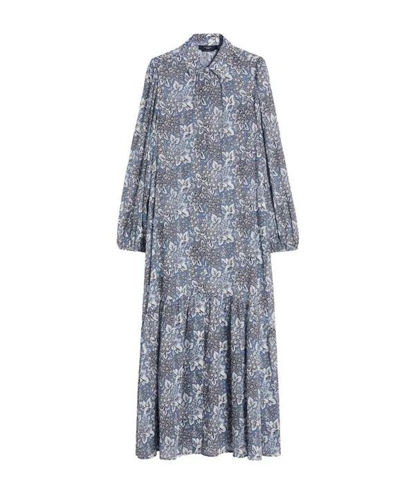 Max Mara Printed Belted Shirt Dress - Navy