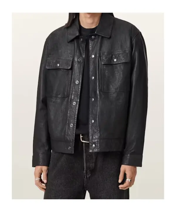 ALLSAINTS Shelton Leather Trucker Jacket - Black