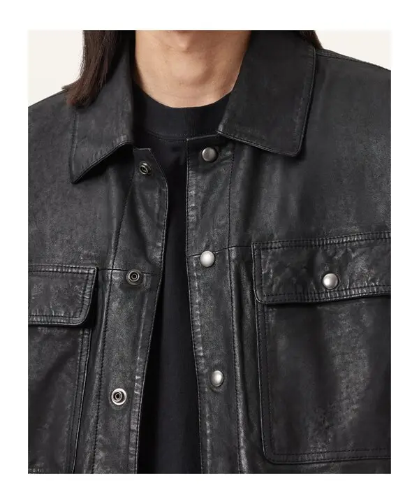 ALLSAINTS Shelton Leather Trucker Jacket - Black