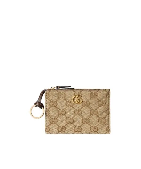Gucci Gg Marmont Zip Key Pouch - Sand And Dark Brown