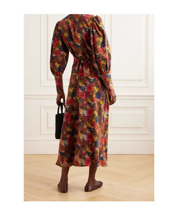 DÔEN Long Sleeve Floral Print Dress With Tie Neck