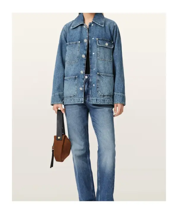 ALLSAINTS Bex Oversized Denim Jacket With Crystal Press Studs - Mid-indigo