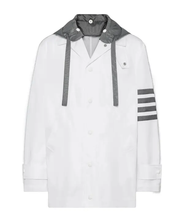 Thom Browne Detachable Hooded Four-stripe Casual Jacket - White