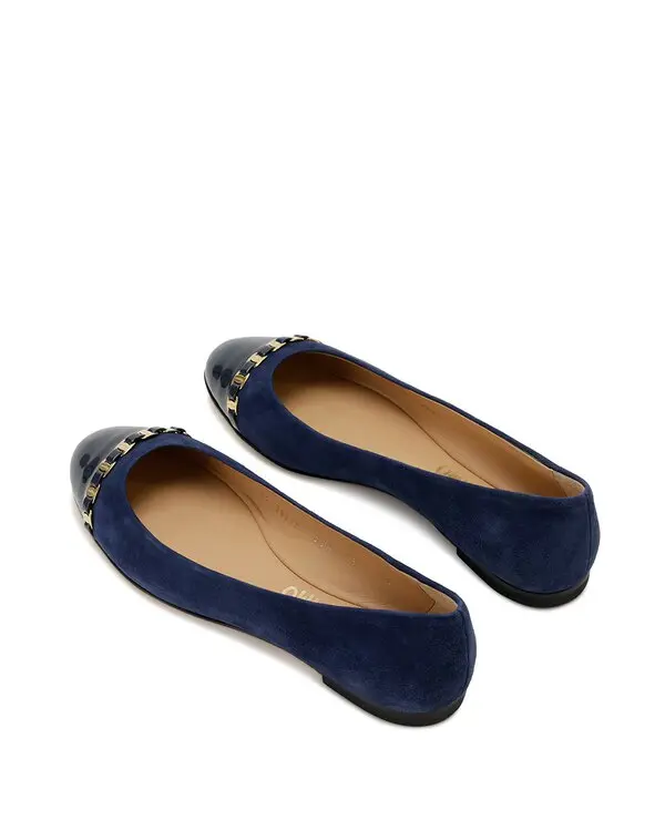 FERRAGAMO Suede And Patent Leather Round Toe Ballet Flats