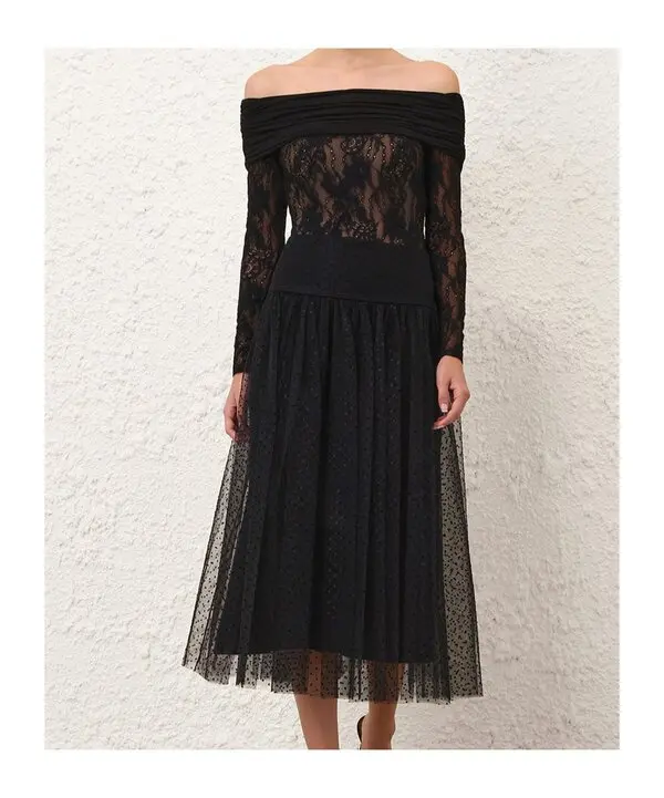 Zimmermann Layered Polka Dot Midi Skirt - Black