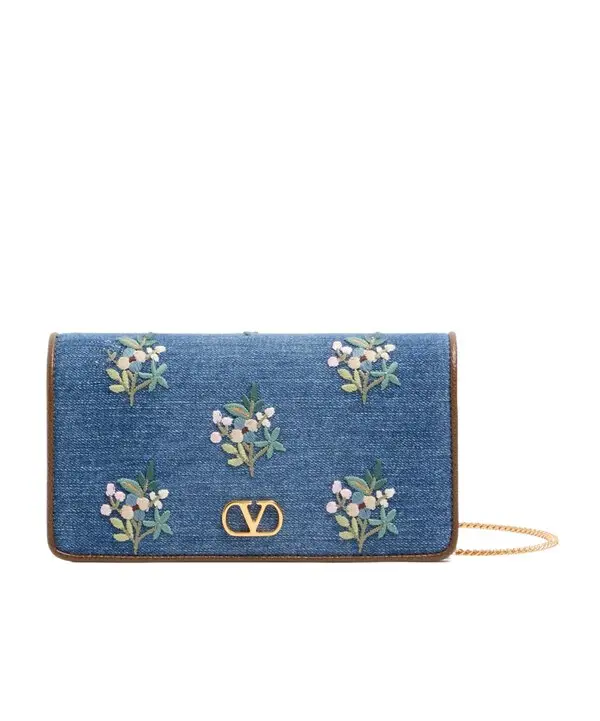 Valentino Garavani Vlogo Signature Embroidered Denim Mini Shoulder Bag