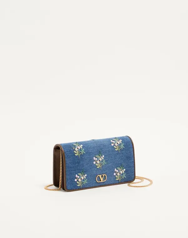 Valentino Garavani Vlogo Signature Embroidered Denim Mini Shoulder Bag