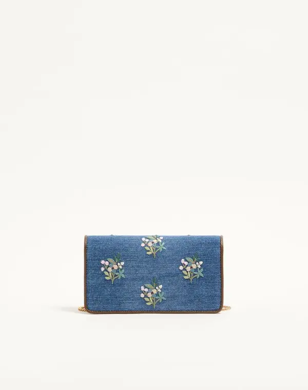 Valentino Garavani Vlogo Signature Embroidered Denim Mini Shoulder Bag
