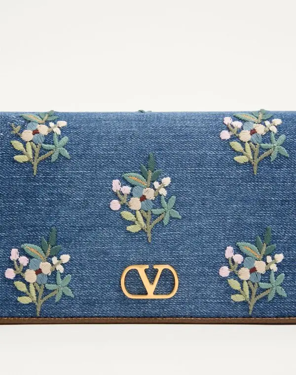 Valentino Garavani Vlogo Signature Embroidered Denim Mini Shoulder Bag