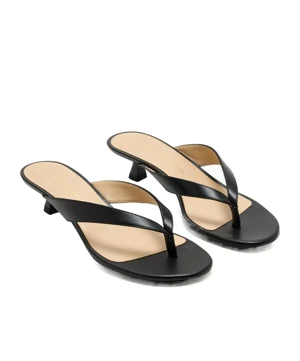 STUART WEITZMAN Round Toe Flip Flop High Heel Sandals - Black