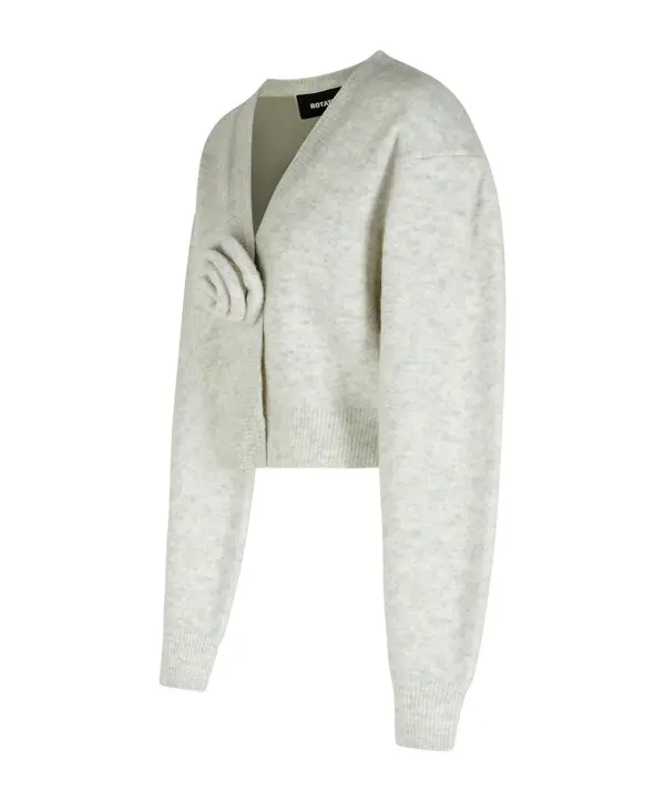 ROTATE BY BIRGER CHRISTENSEN Puff-sleeve Rose-embellished Cardigan