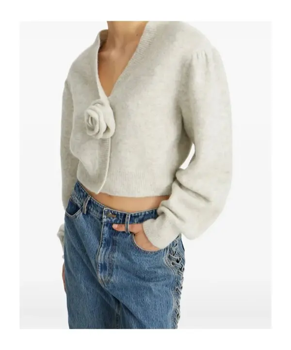 ROTATE BY BIRGER CHRISTENSEN Puff-sleeve Rose-embellished Cardigan